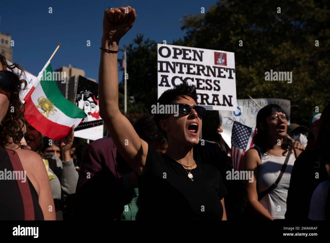 Activists protest the Iranian regime, Saturday, Oct. 15, 2022 in New ...