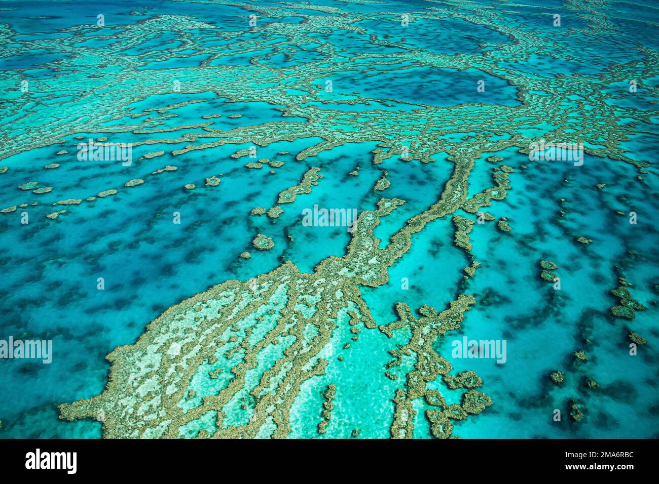 Aerial view, reefs and atolls of the Great Barrier Reef, Queensland ...