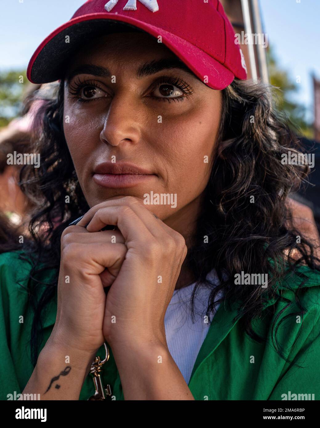An activist protests the Iranian regime, Saturday, Oct. 15, 2022 in New ...