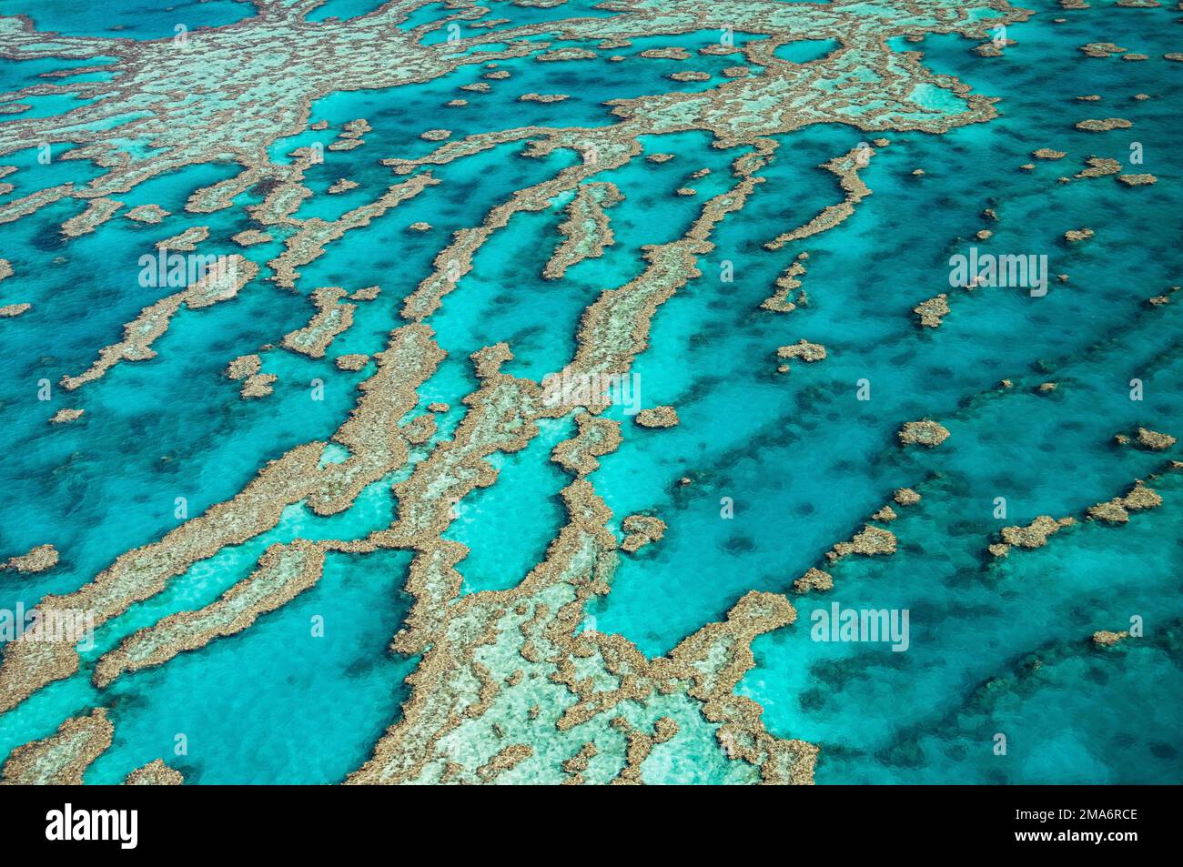 Aerial view, reefs and atolls of the Great Barrier Reef, Queensland ...
