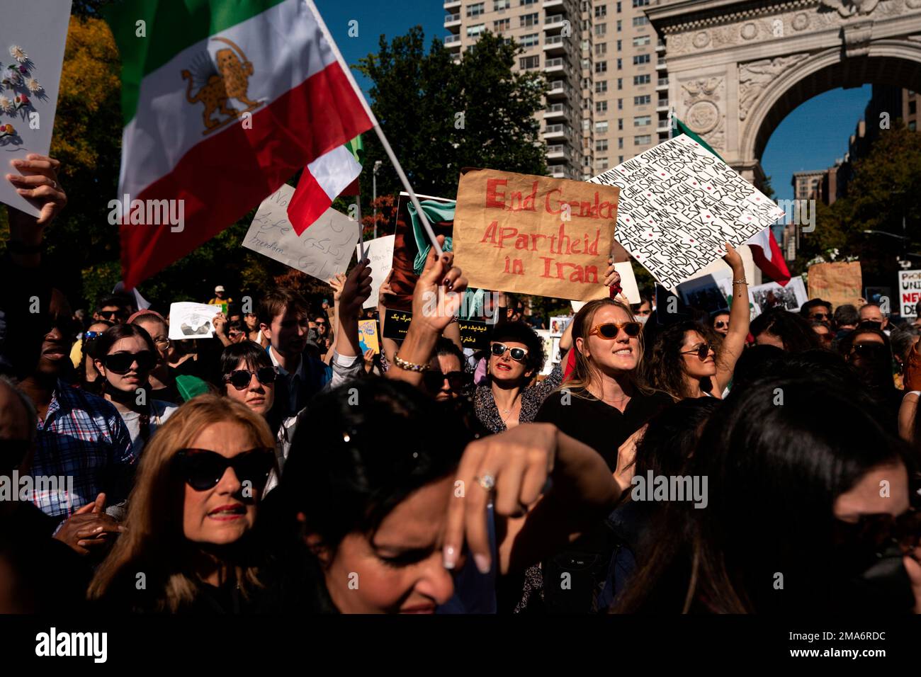 Activists protest the Iranian regime, Saturday, Oct. 15, 2022 in New ...