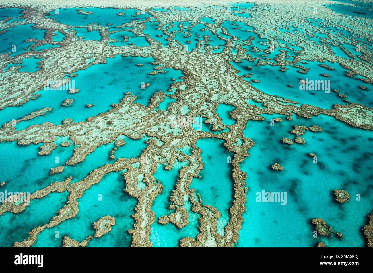 Aerial view, reefs and atolls of the Great Barrier Reef, Queensland ...