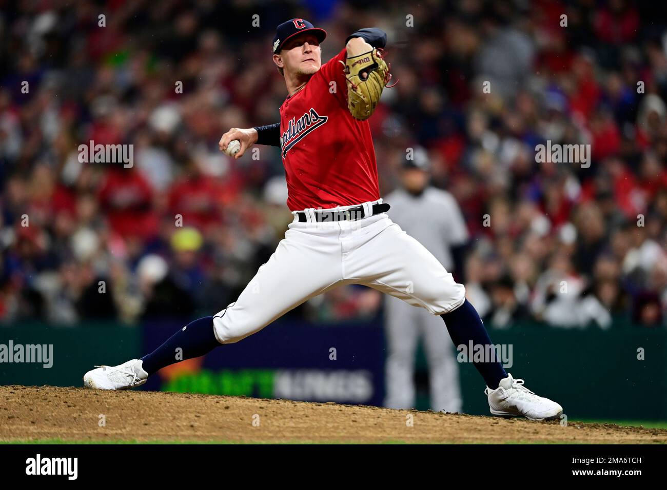 Cleveland Guardians' Zach Plesac pitches in the ninth inning of Game 4 ...