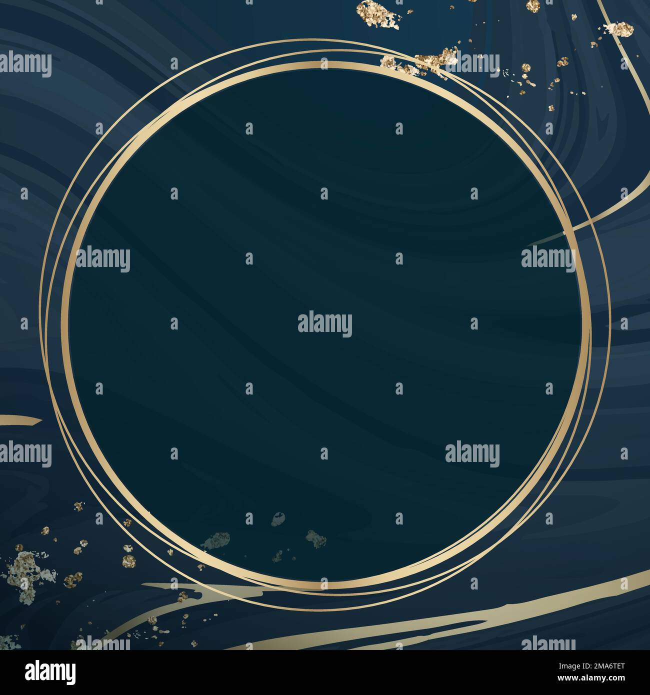 Round gold frame on blue fluid patterned background vector Stock Vector ...