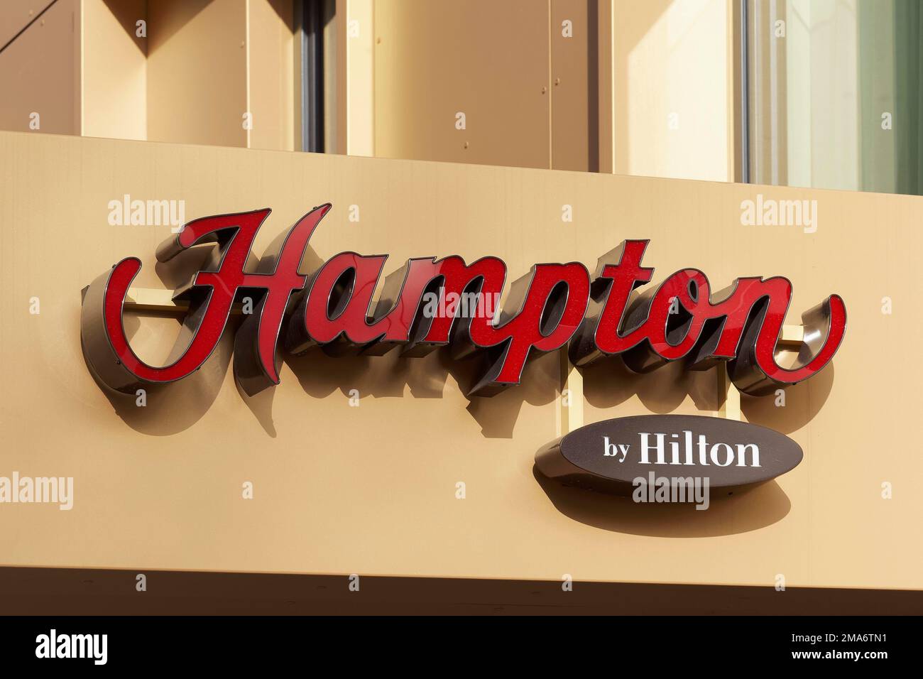 Hotel Hampton by Hilton Duesseldorf City Centre, logo on the building ...