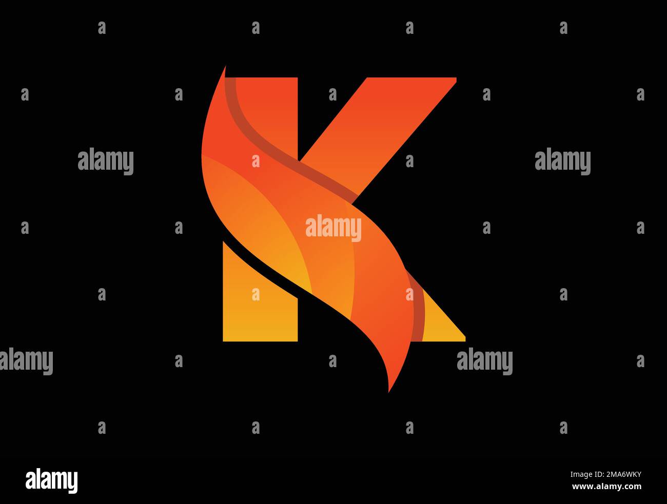 Initial K monogram letter with a swoosh or flame. Fire flames or swoosh ...