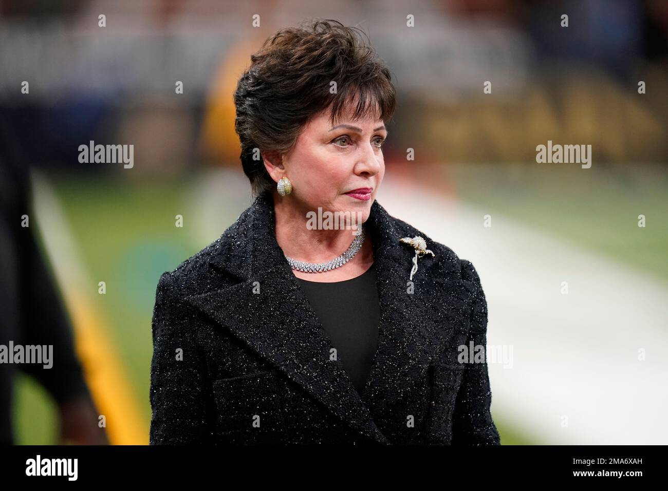 New Orleans Saints owner Gayle Benson walks on the sideline before an ...