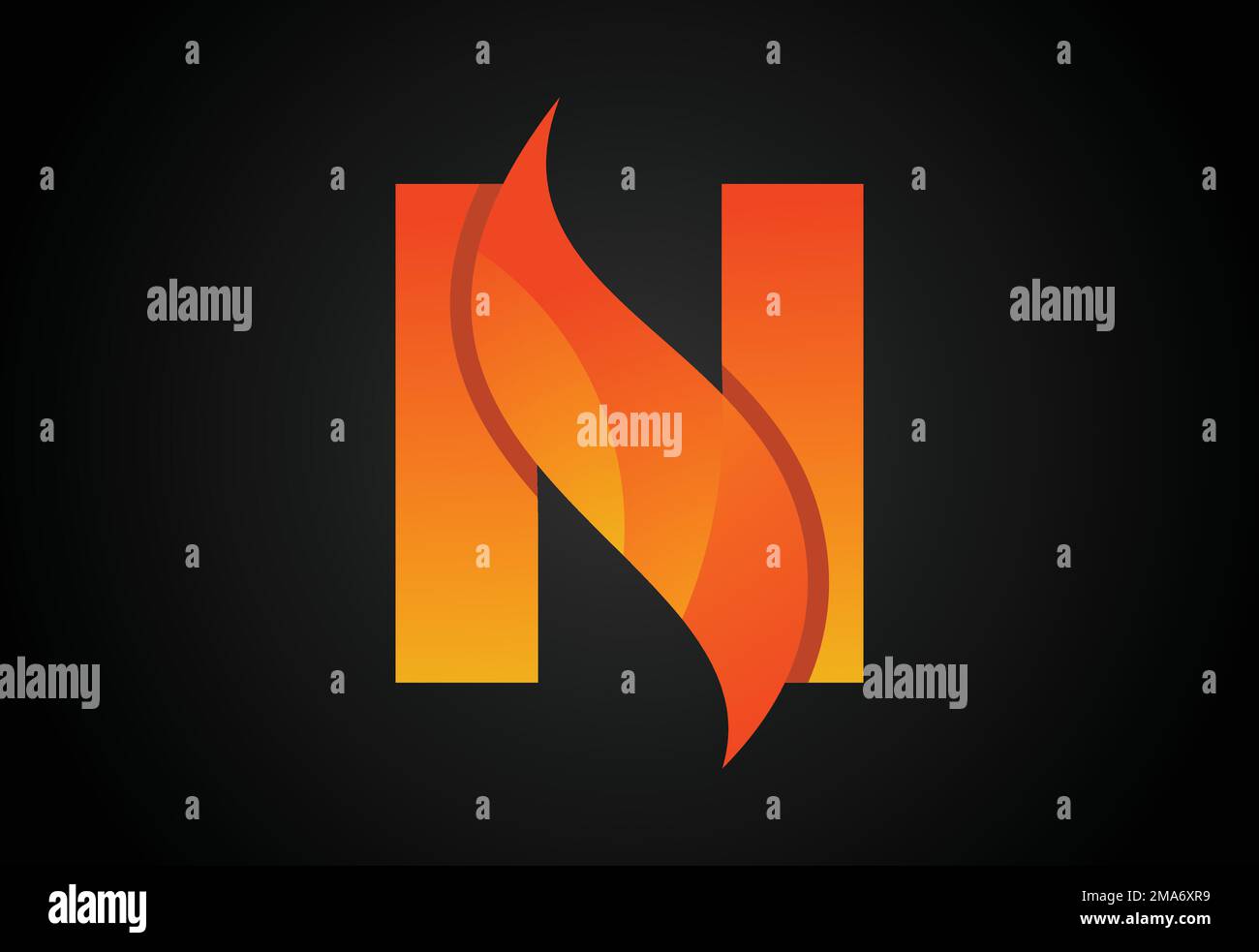 Initial N monogram letter with a swoosh or flame. Fire flames or swoosh ...