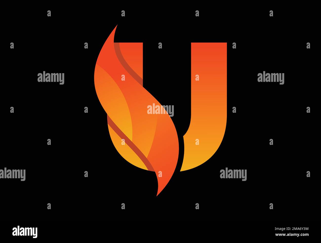 Initial U monogram letter with a swoosh or flame. Fire flames or swoosh ...