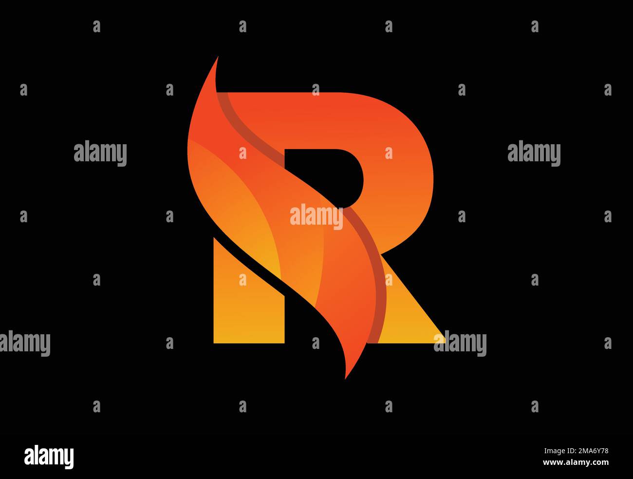 Initial R monogram letter with a swoosh or flame. Fire flames or swoosh ...