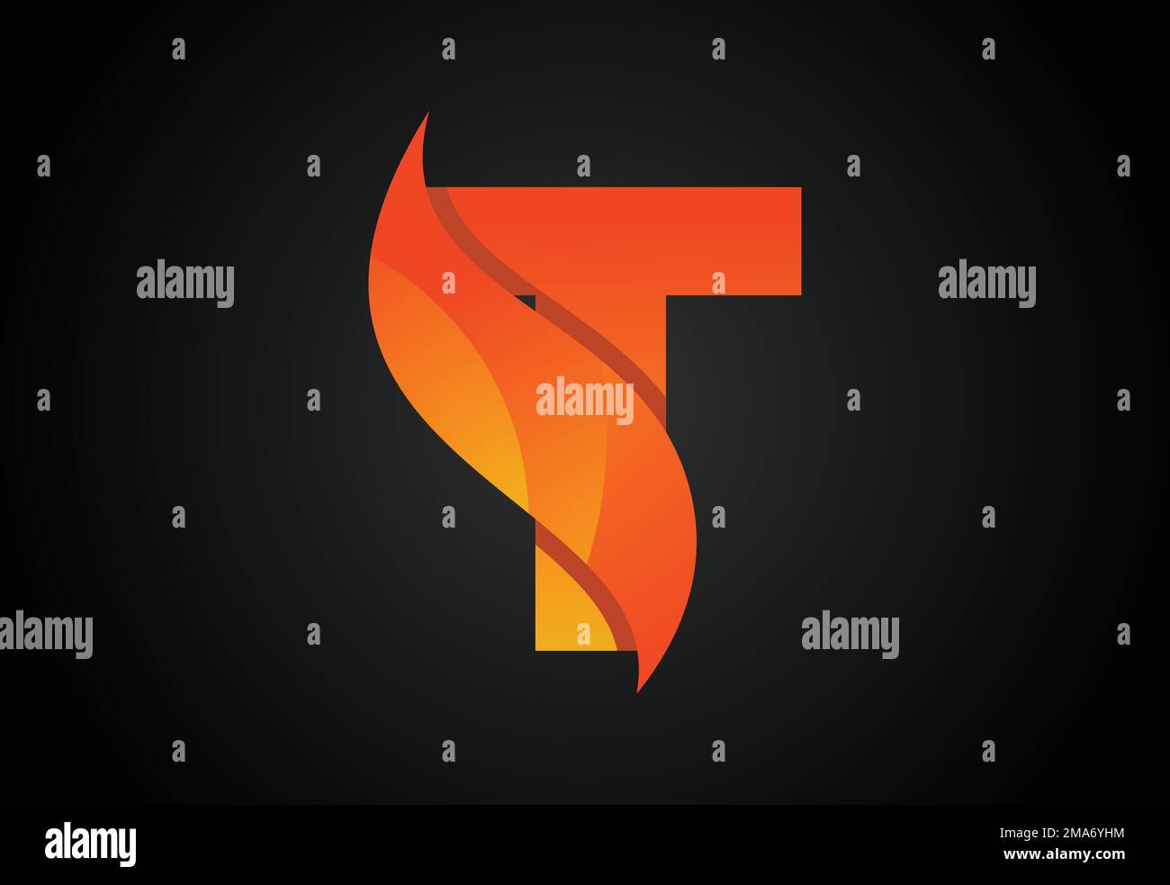 Initial T monogram letter with a swoosh or flame. Fire flames or swoosh ...