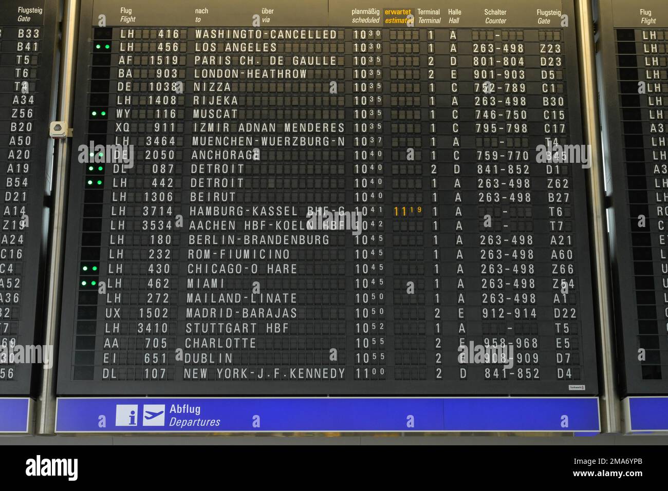 Display board, Terminal 1, Airport, Frankfurt am Main, Hesse, Germany ...