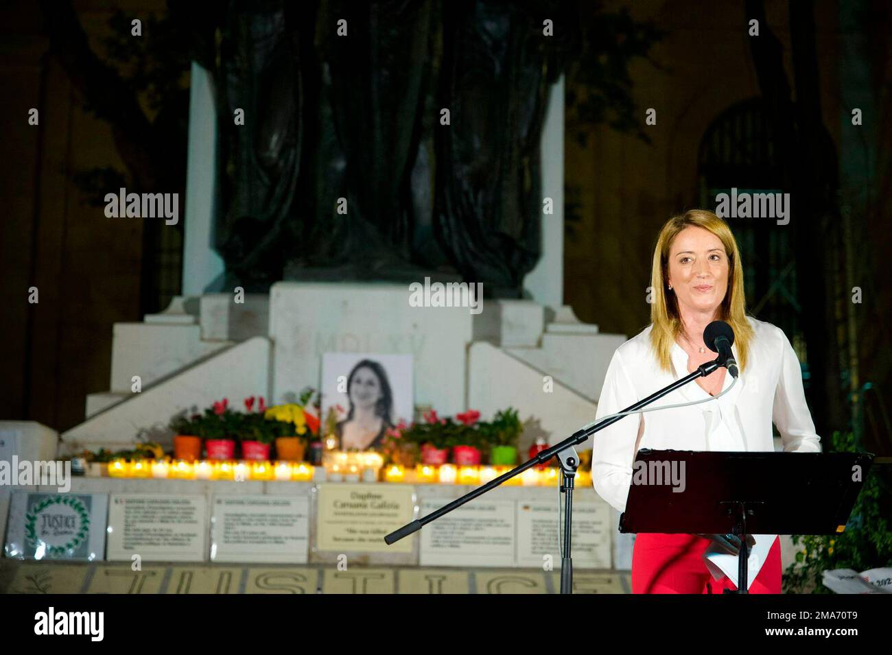 European Parliament president Roberta Metsola, delivers her speech ...