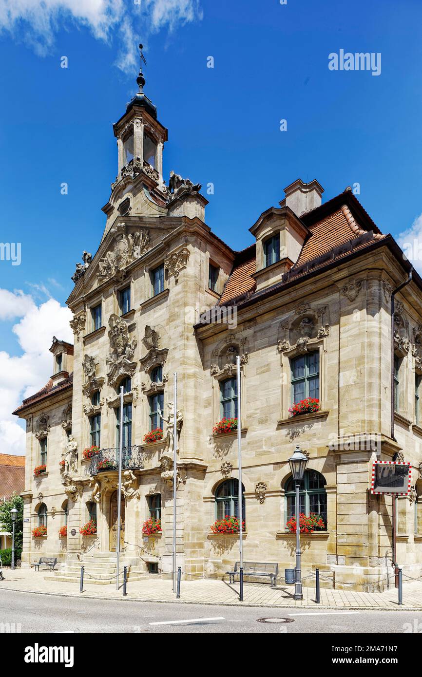 Town hall with rich facade decoration, two-storey mansard roof building ...