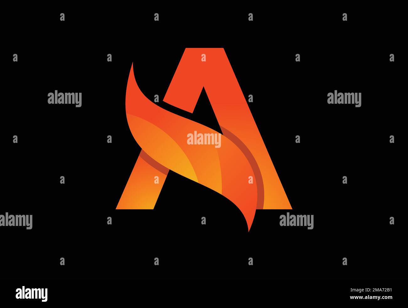 Initial A monogram letter with a swoosh or flame. Fire flames or swoosh ...