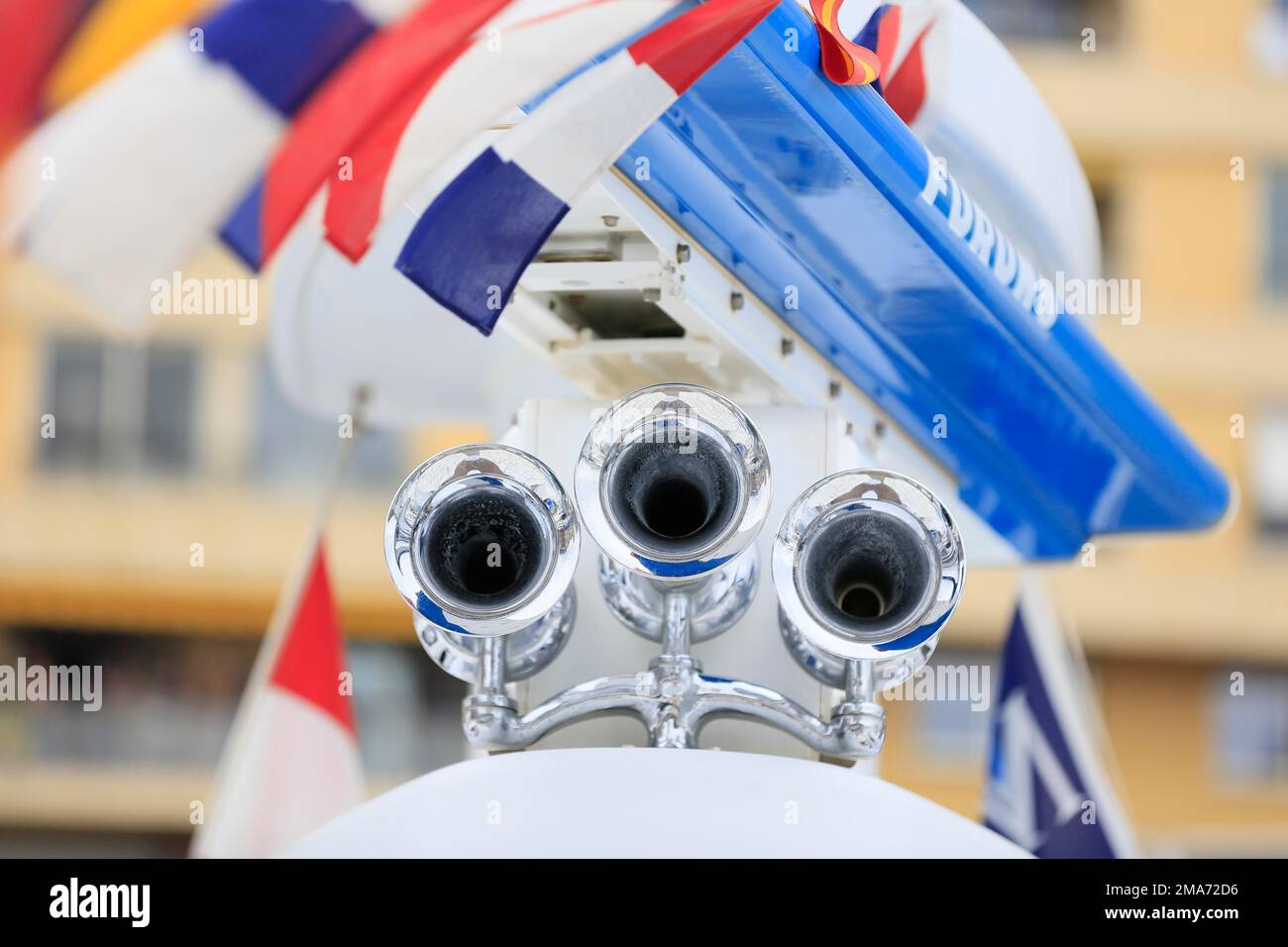 Three-tone foghorn of a motor yacht, Port Hercule, Formula 1 Grand Prix ...