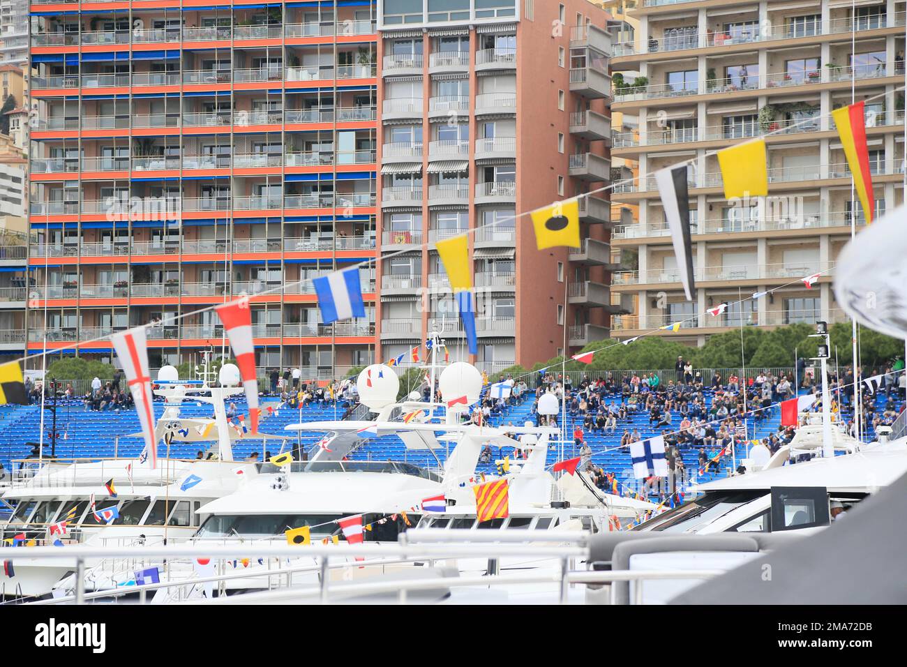 Yachts at Port Hercule, grandstands, Formula 1 Grand Prix, Principality ...