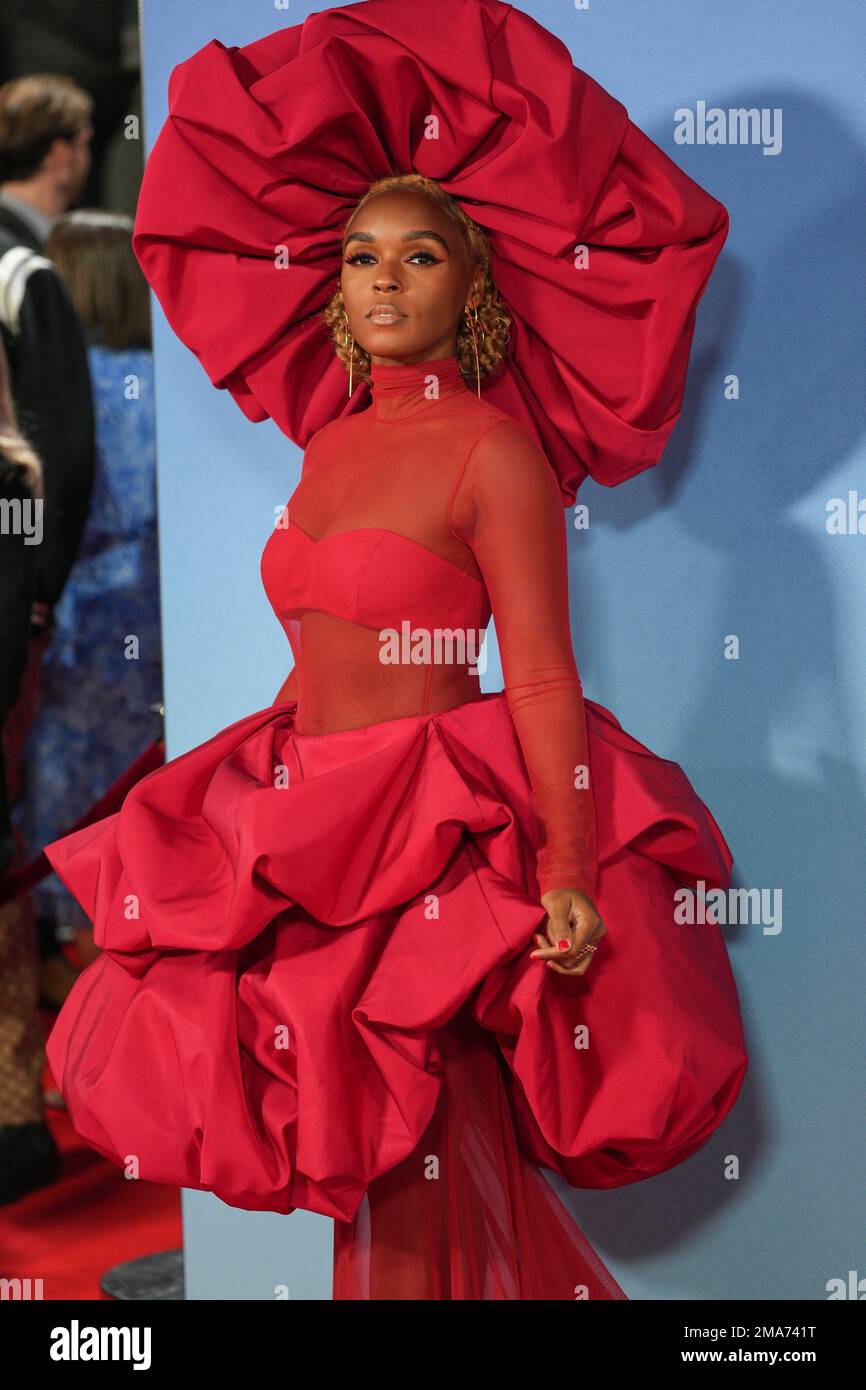 Janelle Monae poses for photographers upon arrival for the premiere of the film 'Glass Onion: A ...