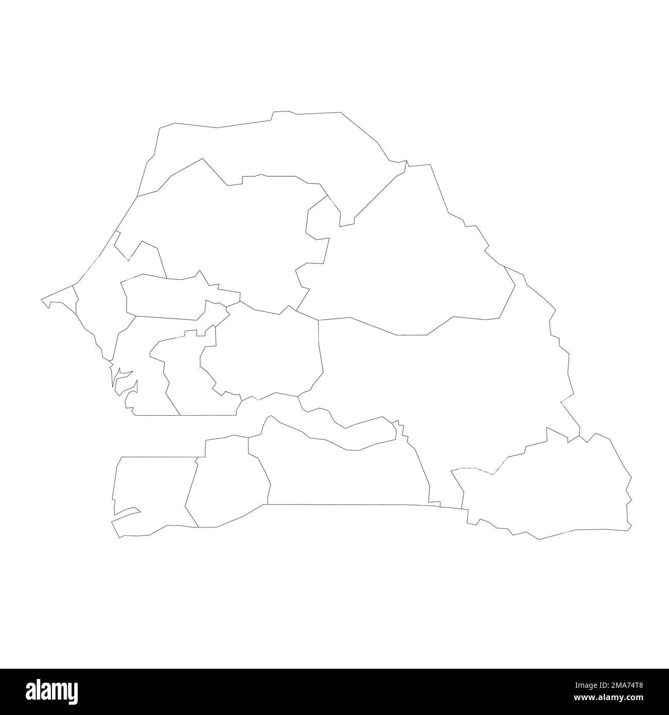 Senegal political map of administrative divisions - regions. Blank ...