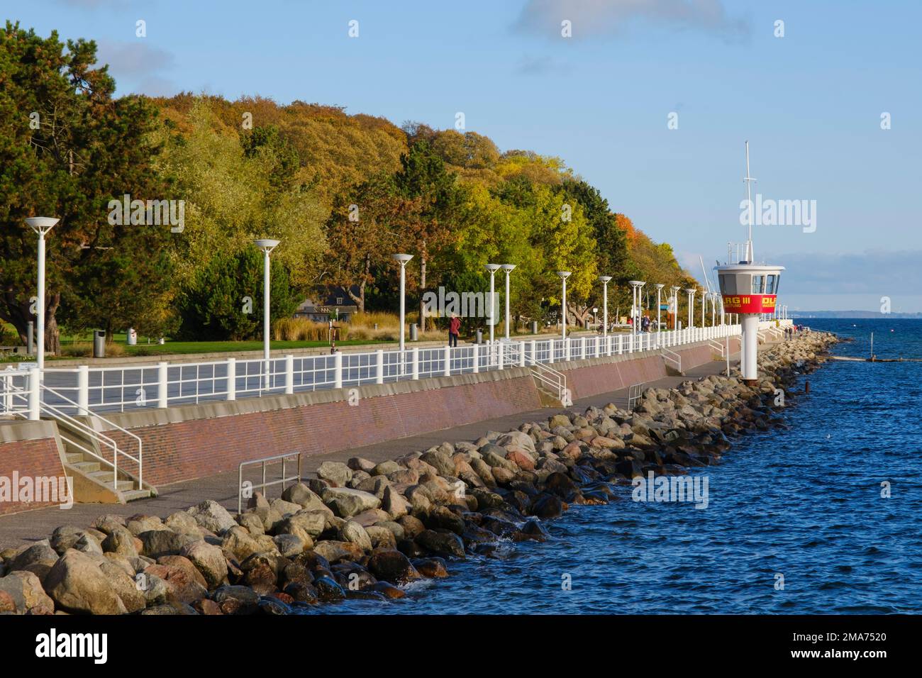 Beach promenade with DLRG water rescue tower, Travemuende, Luebeck ...
