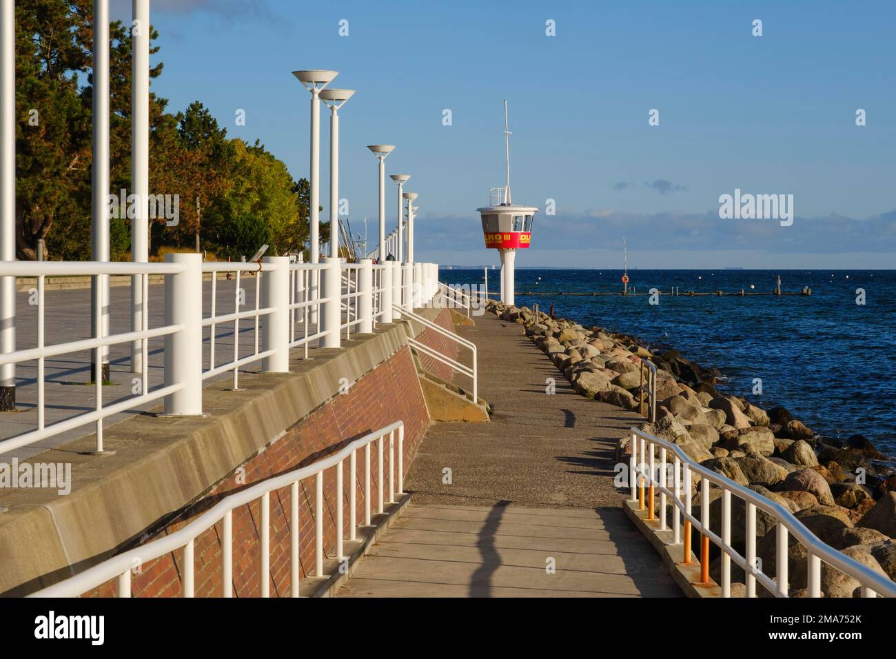 Beach promenade with DLRG water rescue tower, Travemuende, Luebeck ...