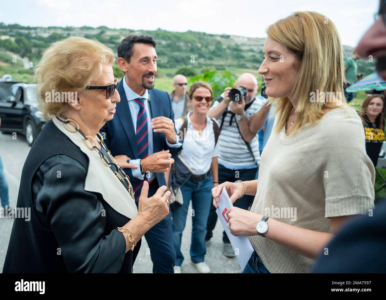 European Parliament, Roberta Metsola, meets Maria Falcone, sister of ...