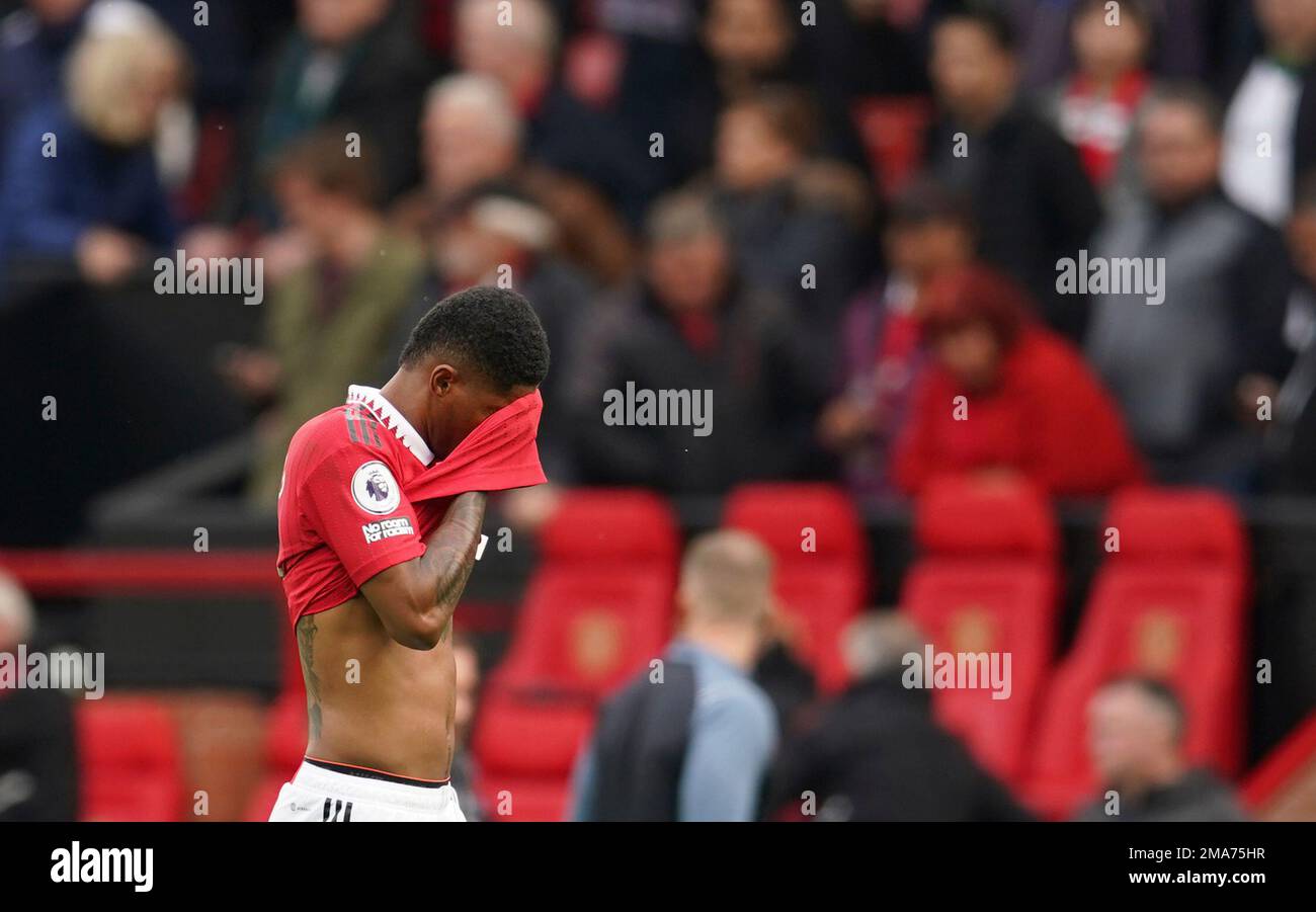 Manchester United's Marcus Rashford reacts disappointed after the ...