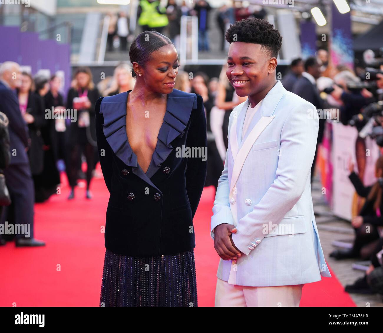 Danielle Deadwyler, left, and Jalyn Hall pose for photographers upon ...