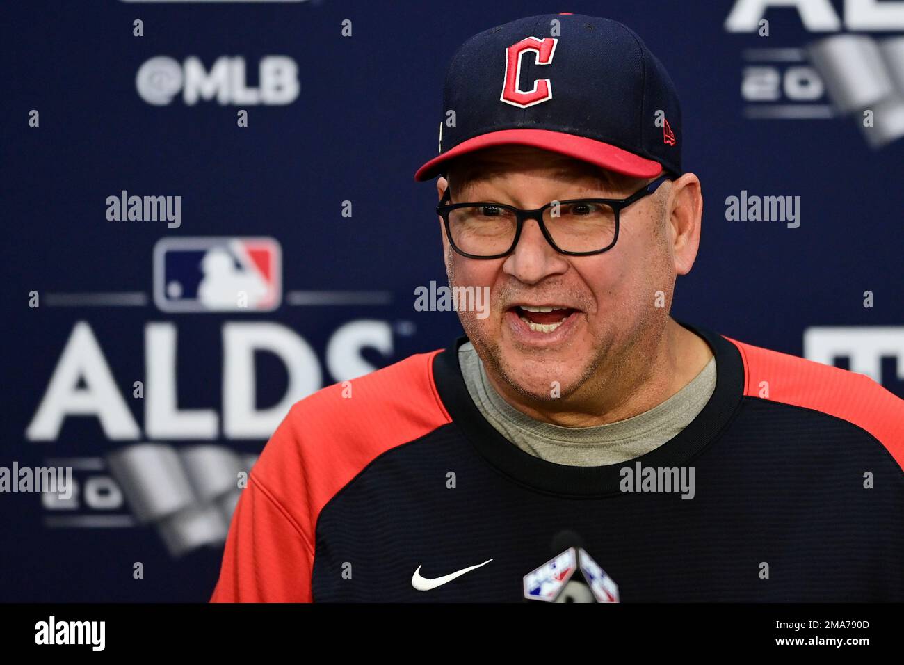 Cleveland Guardians manager Terry Francona is interviewed after Game 3 ...
