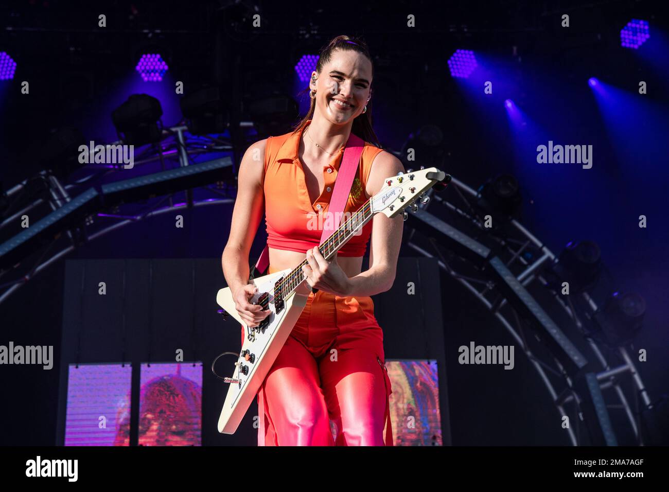 Sophie Hawley-Weld of SOFI TUKKER performs on the second weekend of the ...