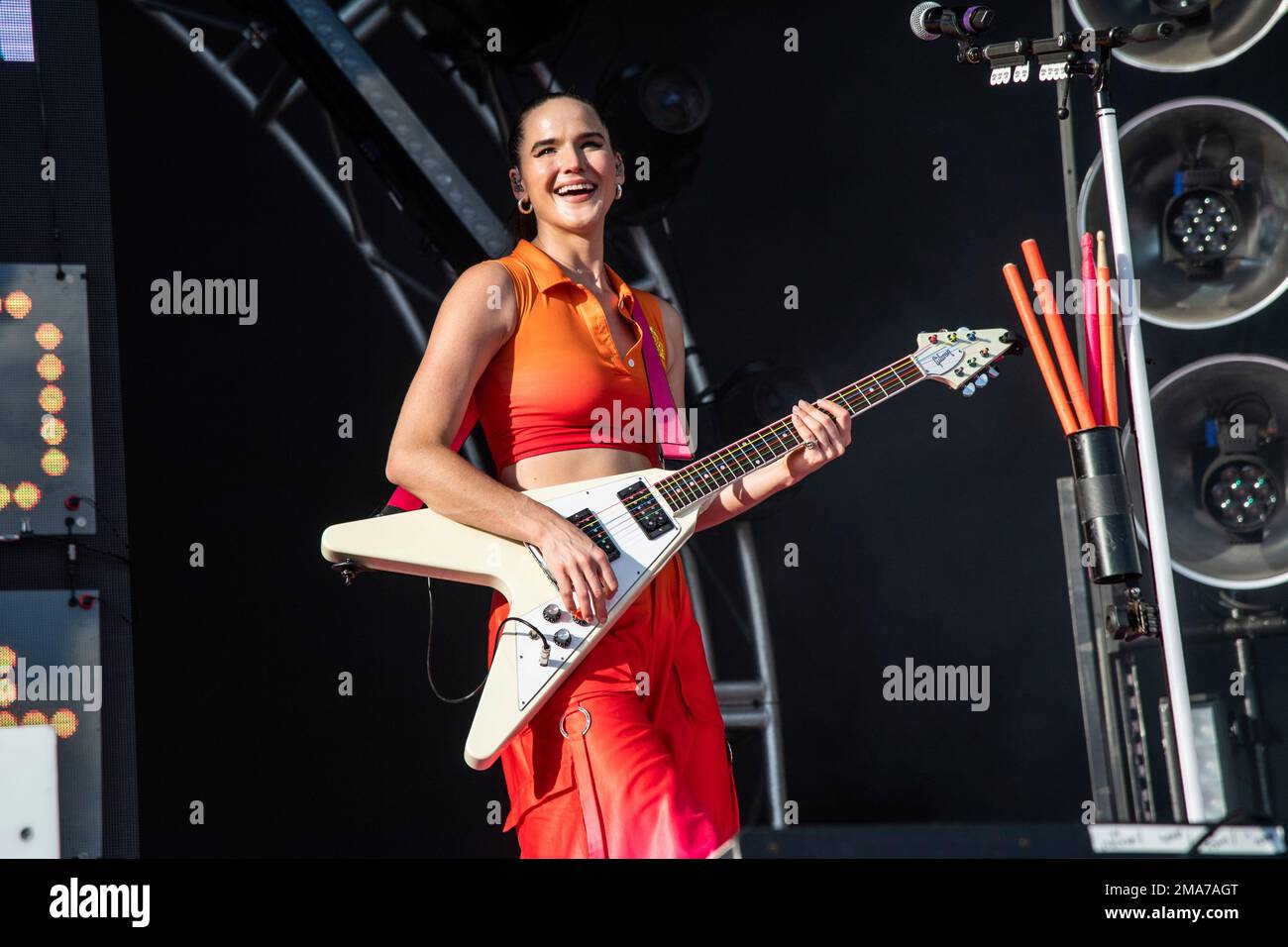 Sophie Hawley-Weld of SOFI TUKKER performs on the second weekend of the ...