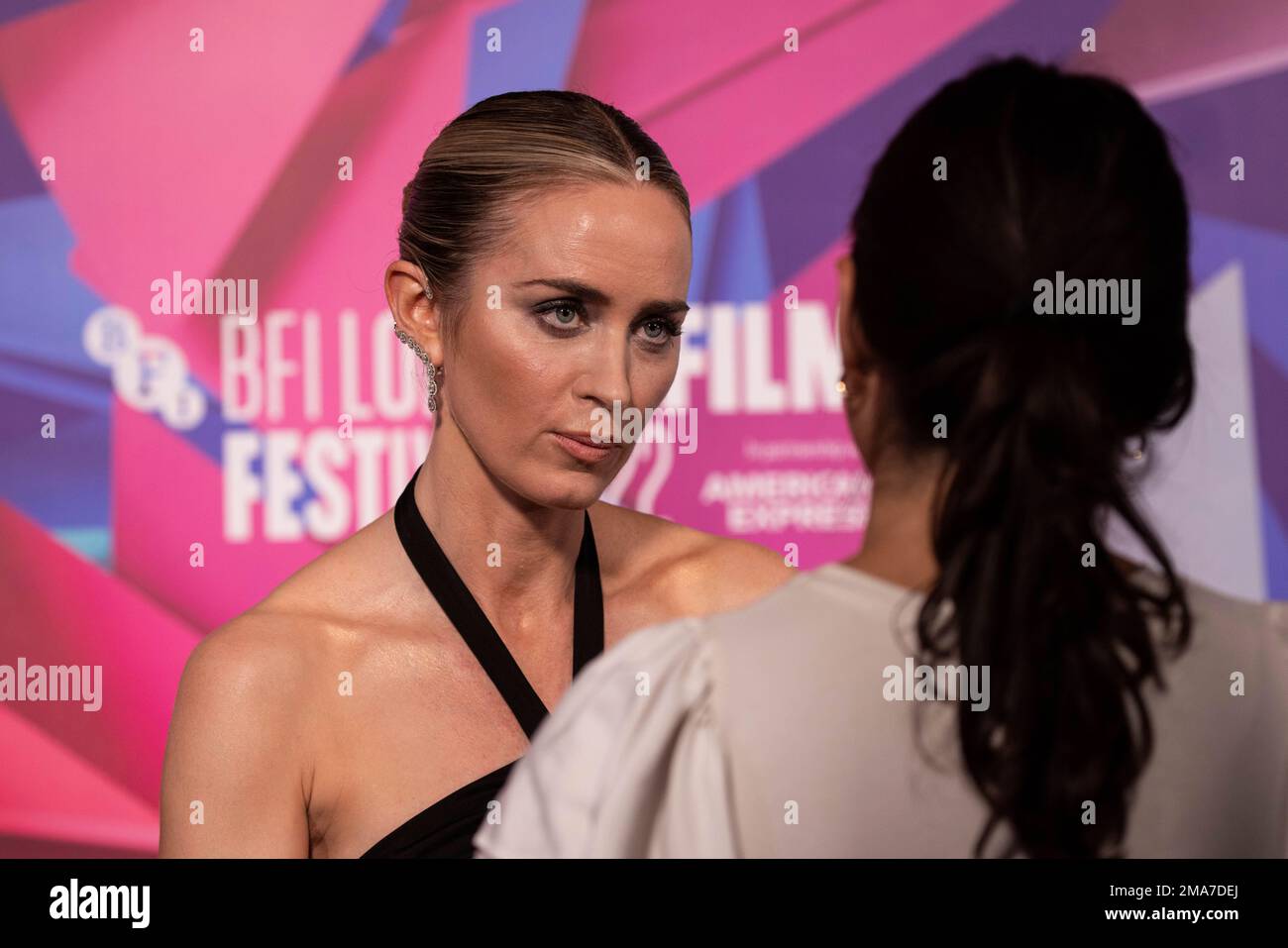 Emily Blunt is interviewed upon arrival for the premiere of the film ...