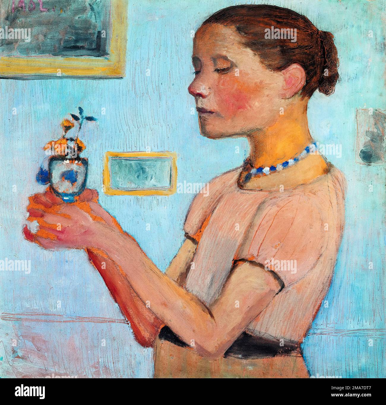 Paula Modersohn Becker, Young Girl with Yellow Flowers in Jar, portrait ...