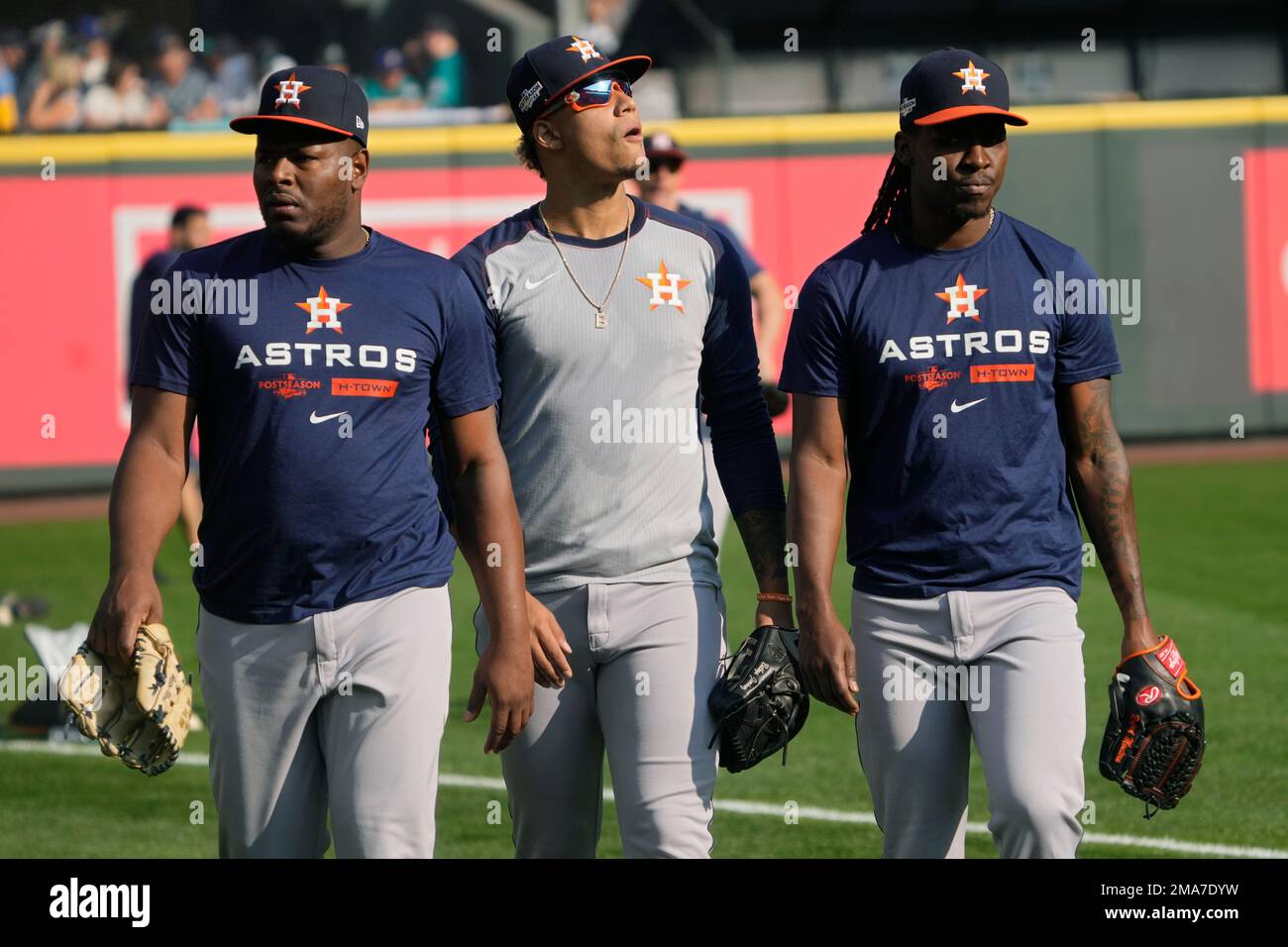 From left, Houston Astros relief pitcher Hector Neris (50), relief ...