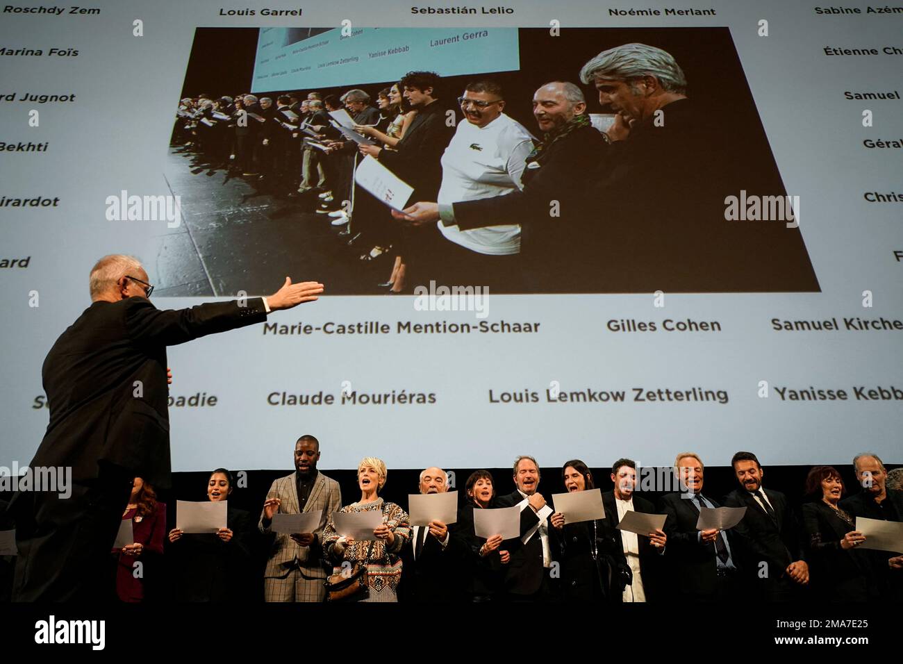 Artists perform on stage to open the 14th Lumiere Festival, in Lyon ...