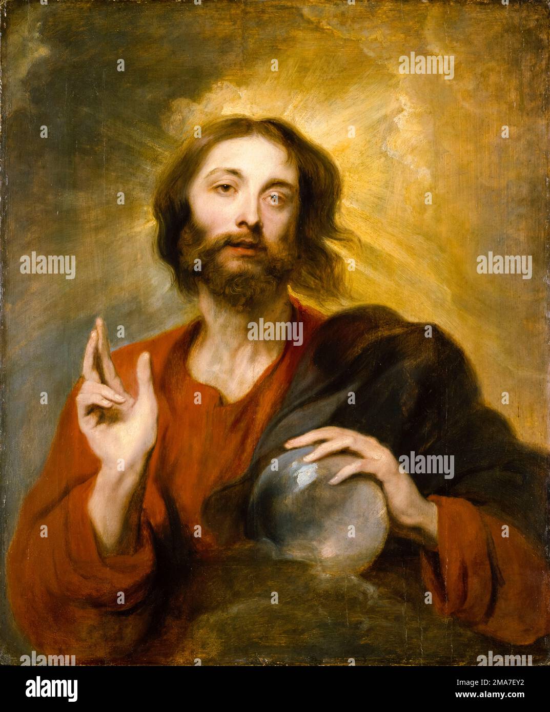 Anthony van Dyck, Christ as Salvator Mundi, portrait painting in oil on ...
