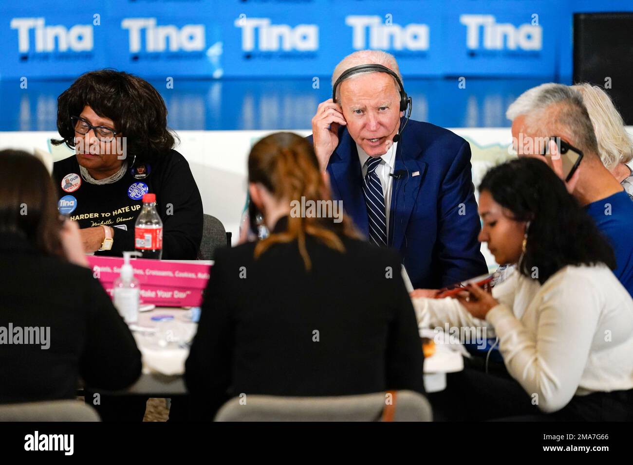 President Joe Biden works the phones during a grassroots volunteer ...