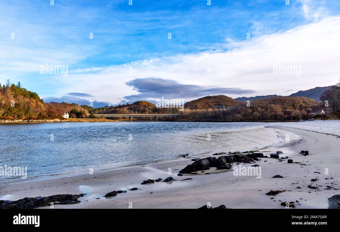 Morar Highland Scotland looking towards the A830 road bridge spanning ...