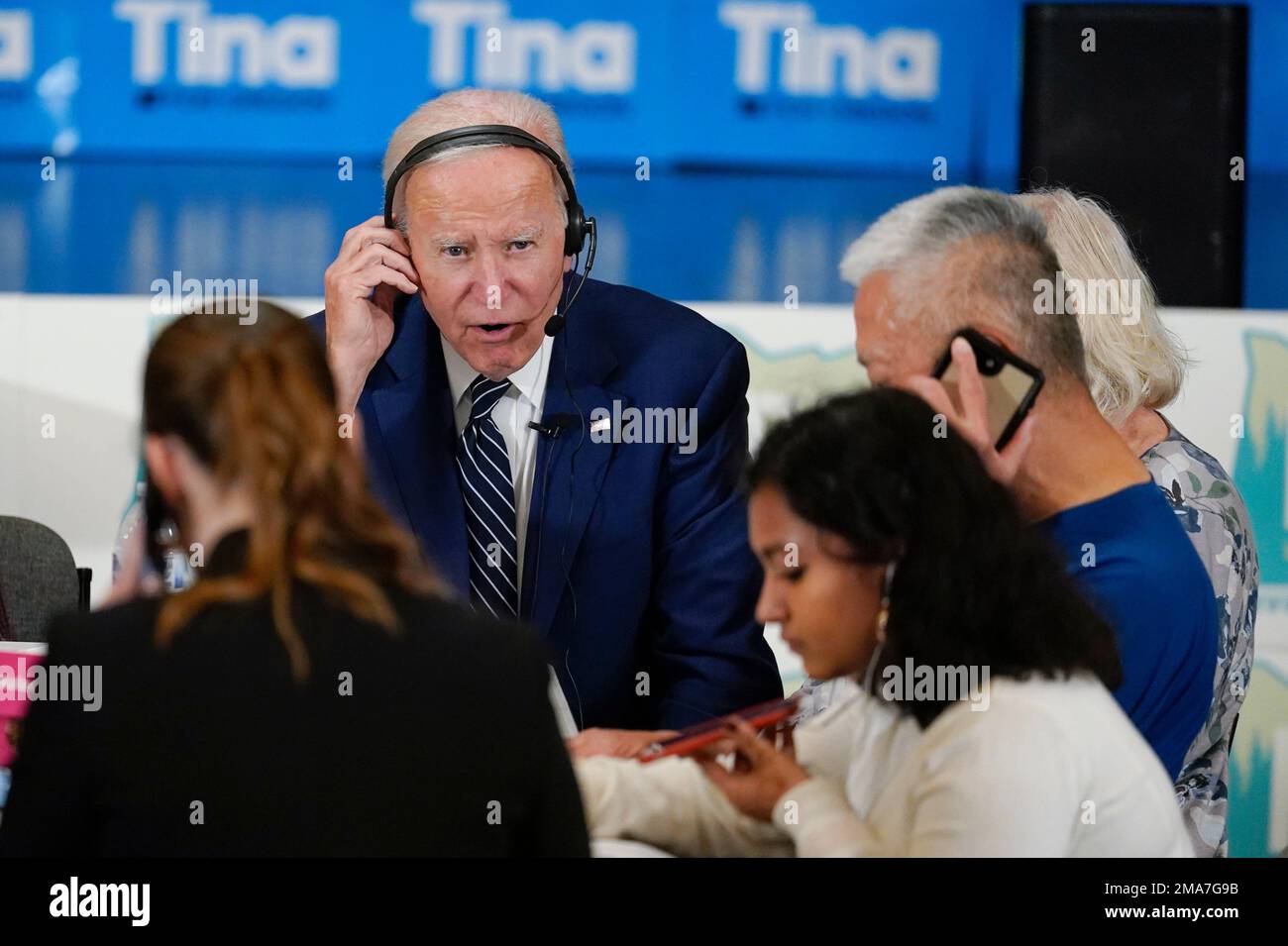 President Joe Biden works the phones during a grassroots volunteer ...