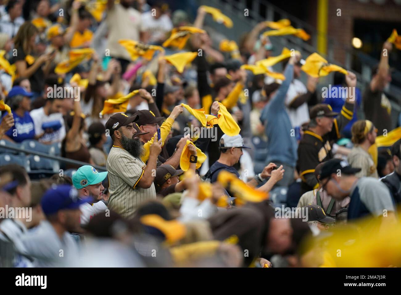 San Diego Padres fans look on before Game 3 of a baseball NL Division ...