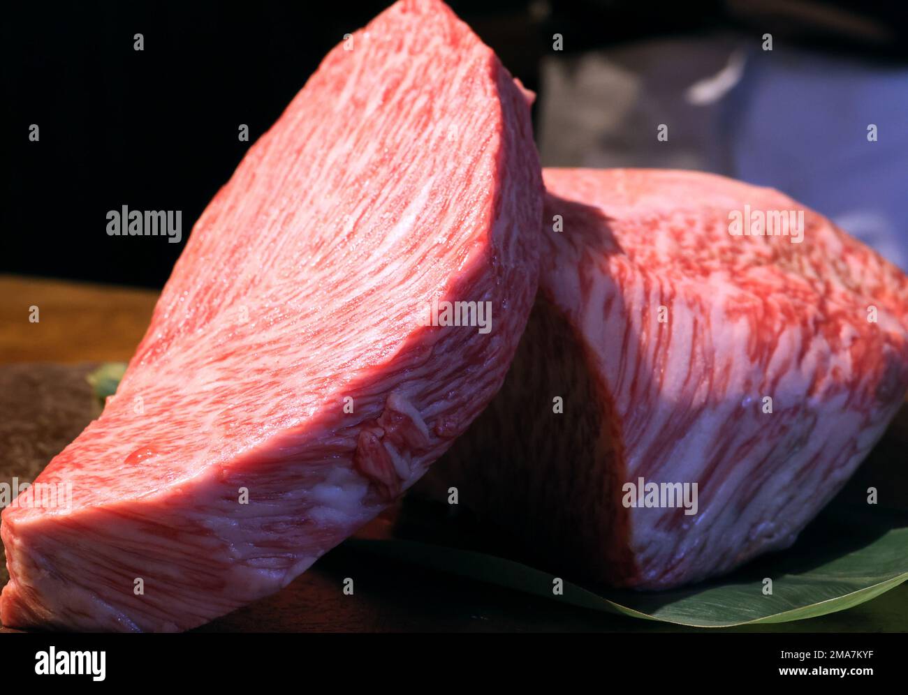 January 19, 2023, Tokyo, Japan - This picture shows blocks of "wagyu ...