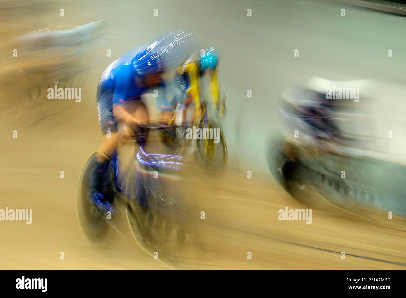 Riders compete in the Men's Point race, at the National Velodrome in ...