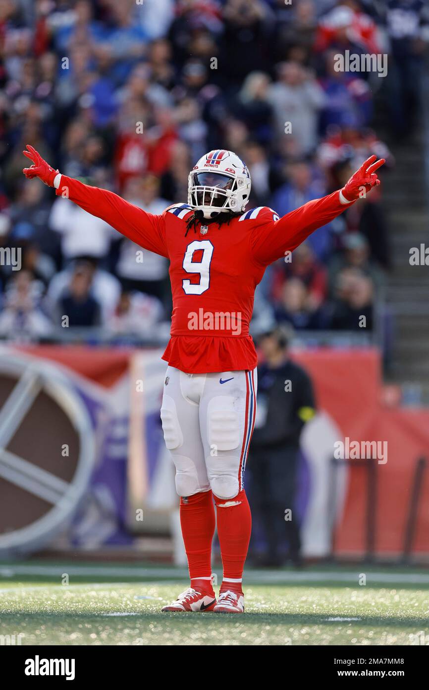 New England Patriots linebacker Matthew Judon celebrates a sack against ...