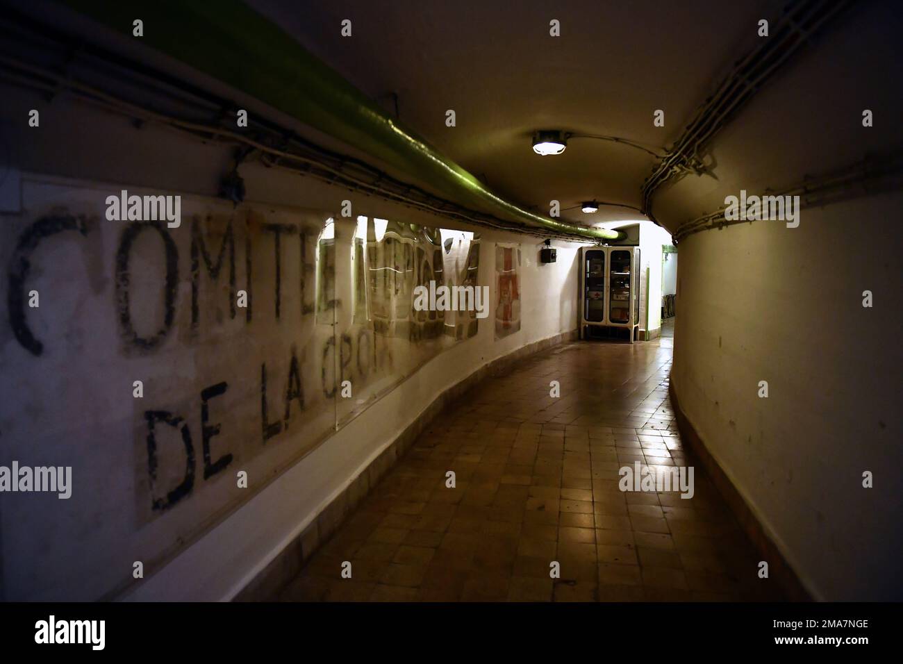 A sign of the International First Aid Committee is seen at a corridor ...