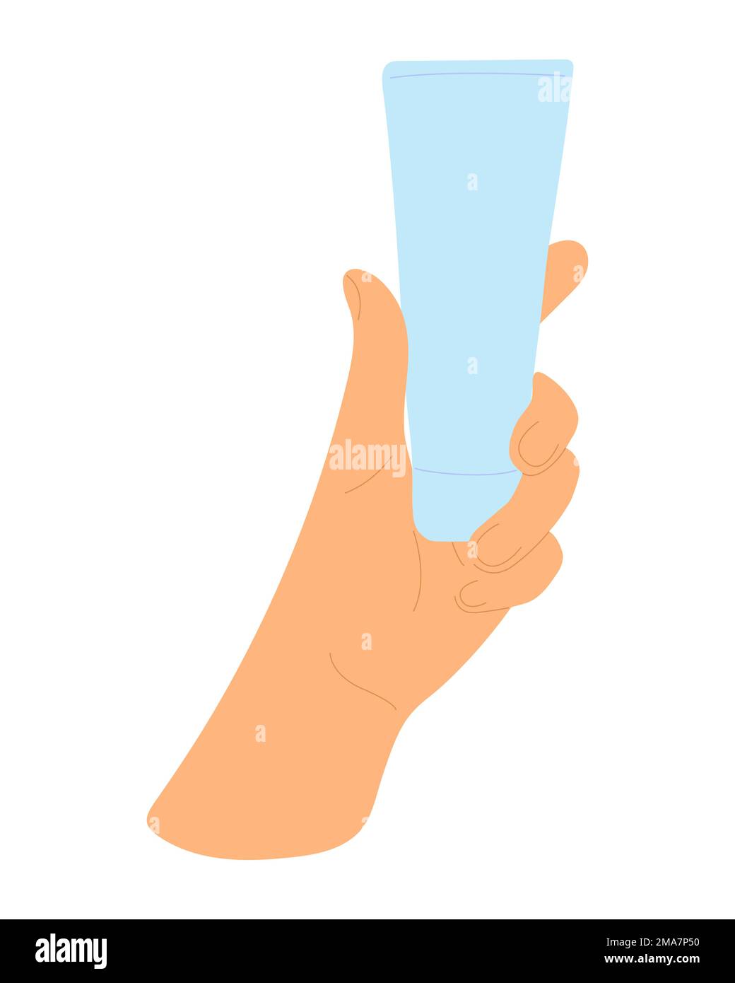 Hand holds cosmetic tube, template, mockup, organic care oil-cream ...