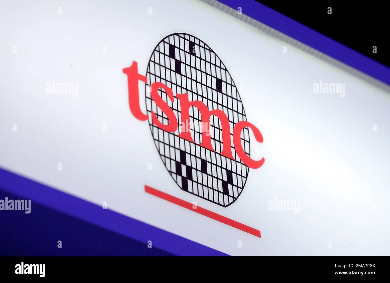This photo shows the icon of TSMC (Taiwan Semiconductor Manufacturing Company) during the Taiwan ...