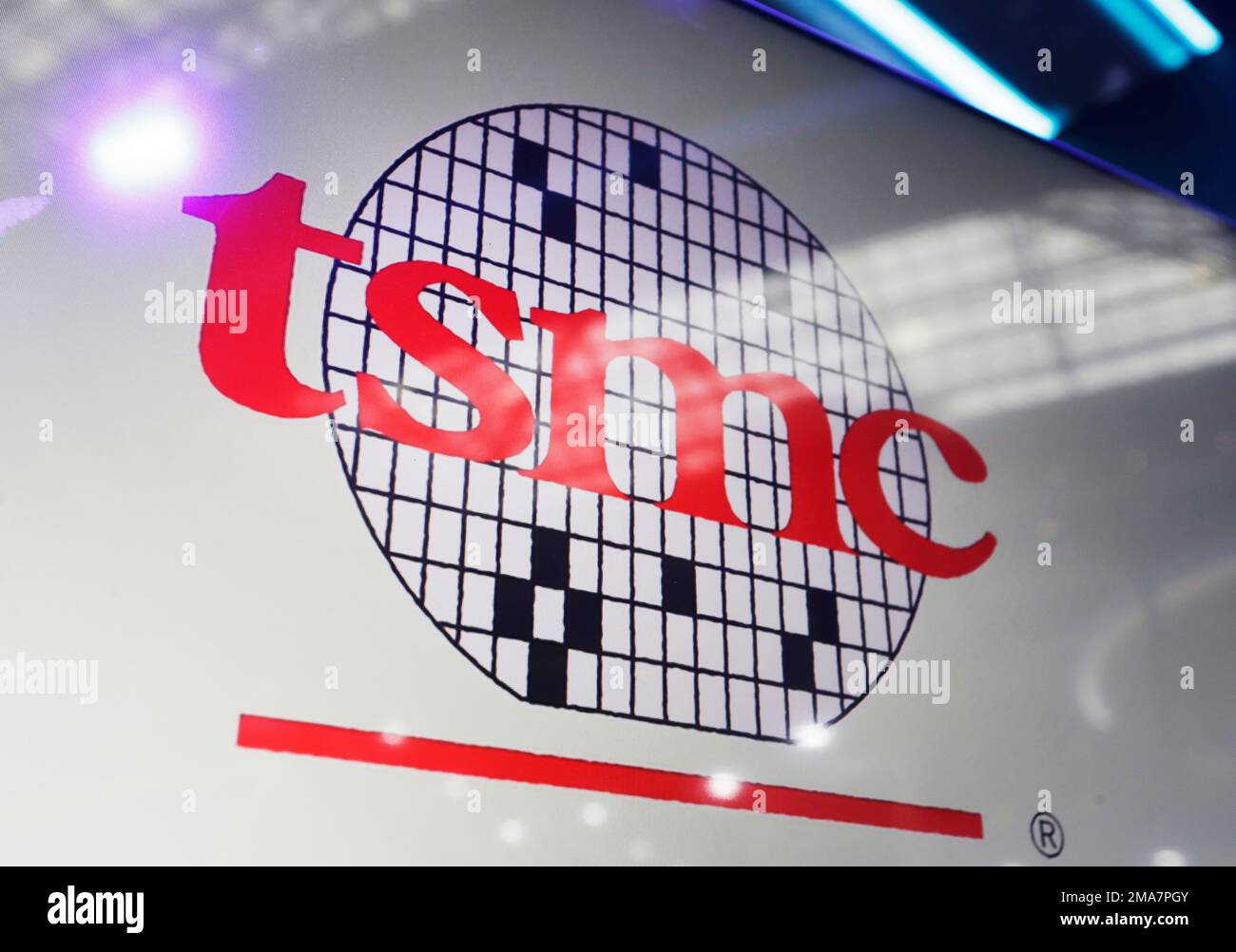 This photo shows the icon of TSMC (Taiwan Semiconductor Manufacturing Company) during the Taiwan ...