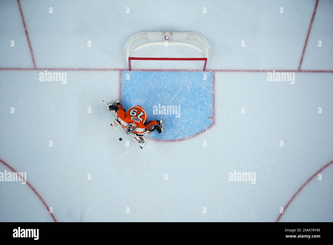 Philadelphia Flyers' Carter Hart plays during an NHL hockey game ...