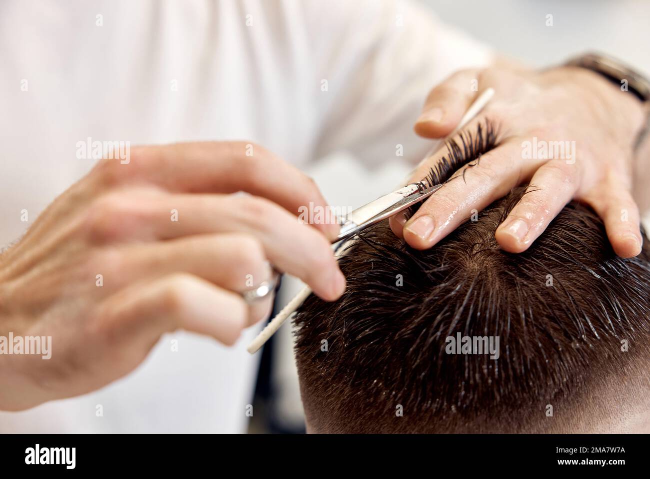 Barber using scissor trim hi-res stock photography and images - Alamy
