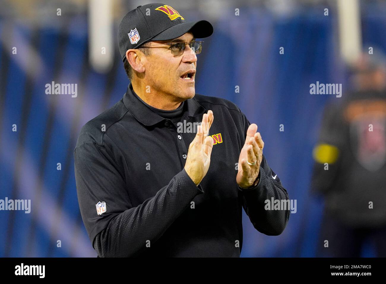 Washington Commanders head coach Ron Rivera before an NFL football game ...